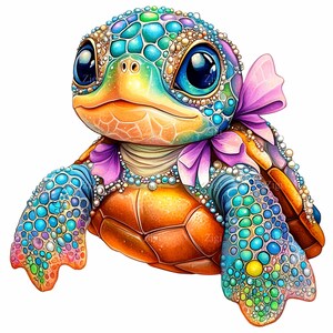 15 Rainbow Turtle PNG Clipart - Cute Turtle With Pearls & Bows ...