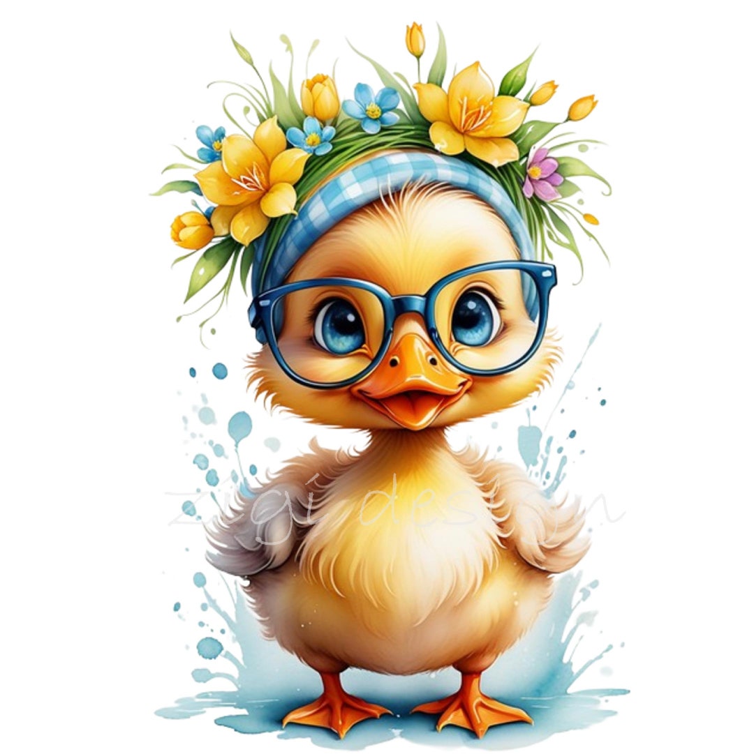 19 Spring Duck Clipart PNG, Cute Duckling With Glasses and Floral Crown ...