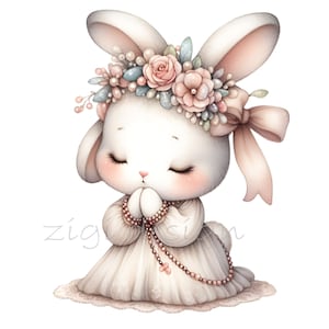 Praying Clipart, Christian Clipart, Bunny Clip Art, 12 PNG Watercolor ...