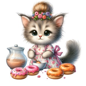 Baker Kitten Clipart With Cupcakes Adorable Cat Illustration 15 PNG ...