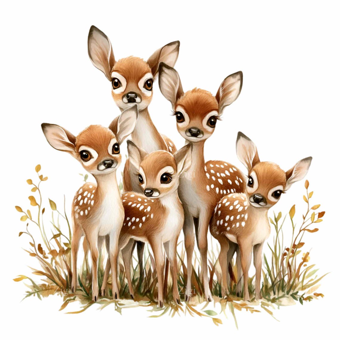 17 PNG Five Baby Deer, Woodland Family Clipart, Spotted Fawn Nursery ...