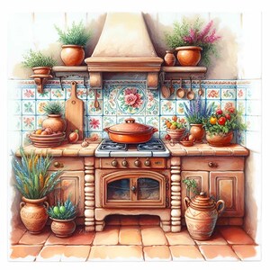 Rustic Kitchen PNG Clipart - 12 Mediterranean Style Kitchen With Clay ...