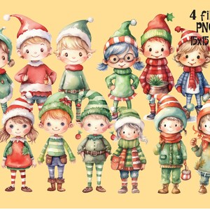 Santa's Elves Clipart PNG Watercolor Winter Christmas Clip Art ...
