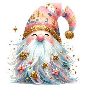 14 Colorful Glitter Gnome PNG Clipart, Cute Festive Gnome With Gold ...
