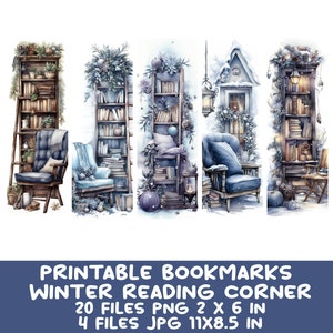 Winter Printable Bookmarks Reading Corner Library PNG - Etsy
