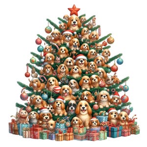 Christmas Puppy Tree Clipart - 15 Adorable Festive Dog Illustration in ...