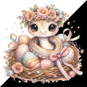 Snake PNG Clipart, 12 Cute Snake With Flower Crown and Easter Eggs PNG ...
