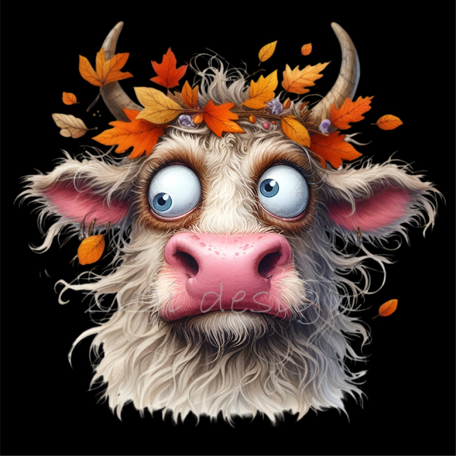 Funny Cow Fall Leaves Clipart, 15 PNG Farm Autumn Cartoon Illustration ...
