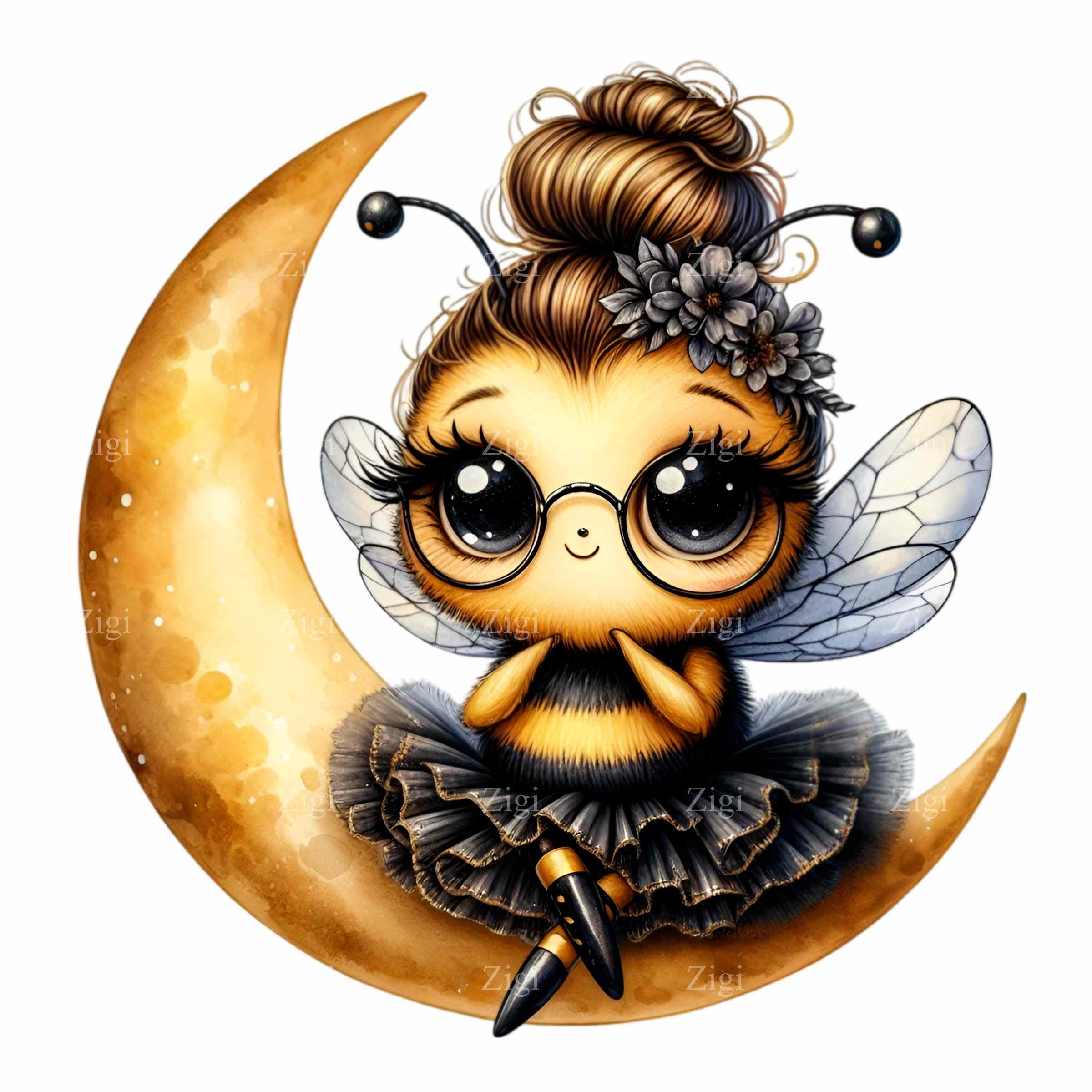 10 PNG Ballerina Bee, Moon Celestial Clipart, Whimsical Nursery Graphic ...