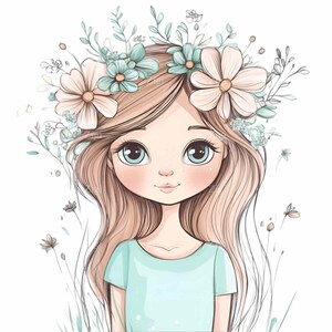 15 Girl With Floral Crown Clipart PNG, Hand-drawn Side Profile of a ...
