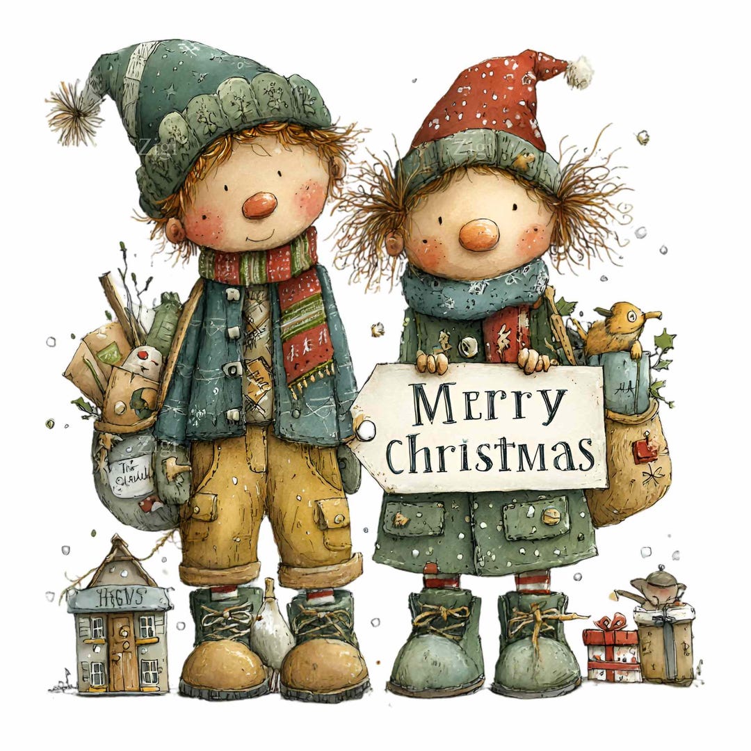 17 PNG Christmas Kids Clipart – Holiday Character PNG – Rustic Winter ...