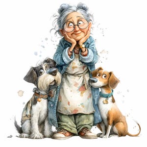 12 PNG Grandma With Dogs Clipart – Funny Elderly Woman PNG for Pet ...