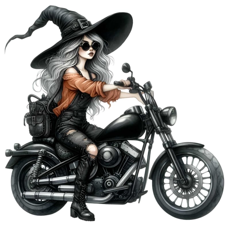 14 PNG Motorcycle Witch Clipart – Halloween PNG – Biker Witch Art for ...