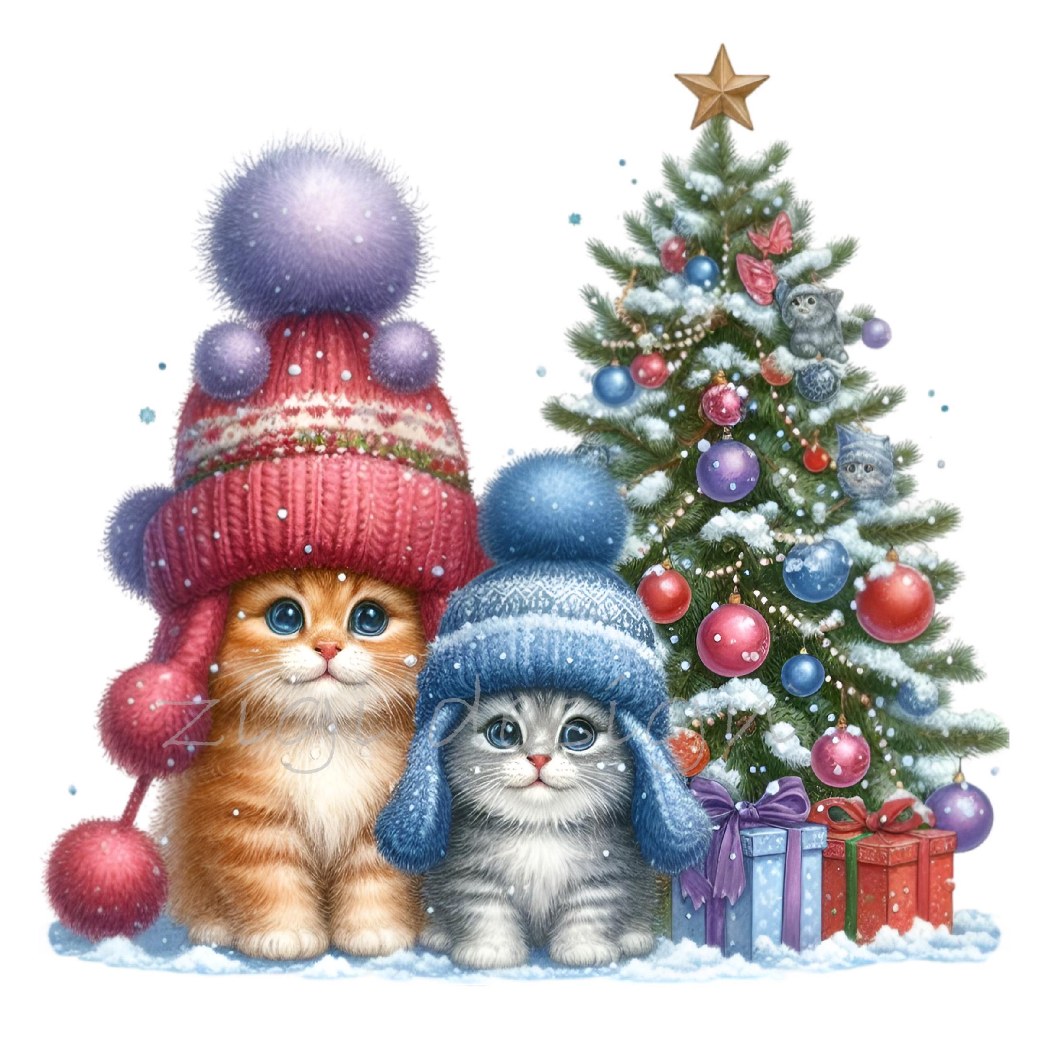 10 PNG Winter Cat Tree Clipart – Cute Kittens PNG – Christmas Cat ...