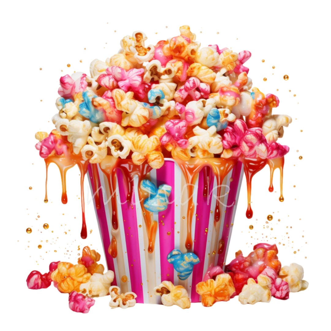Popcorn Clipart 10 PNG, Watercolor Cinema Movie Clip Art, Printable ...