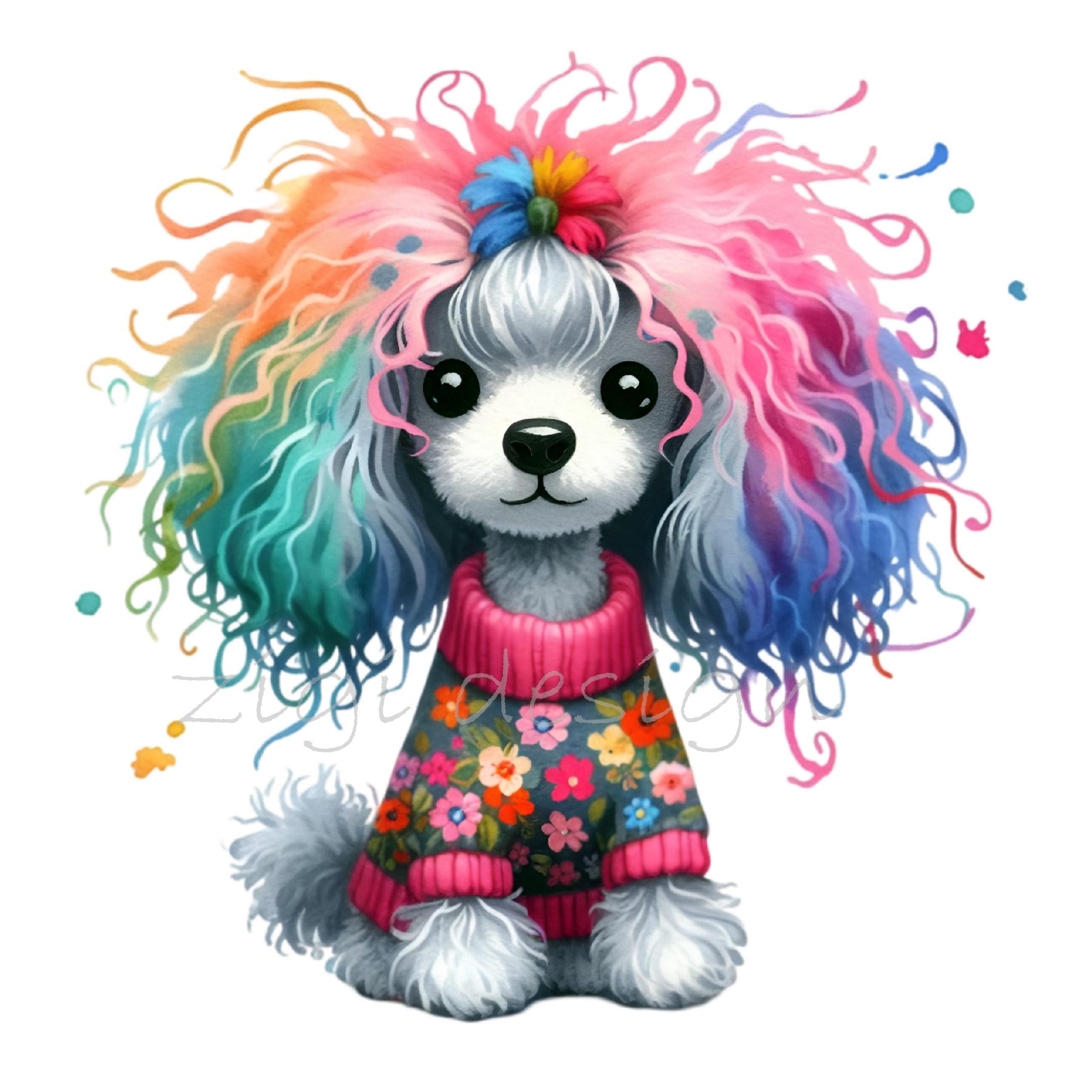 12 PNG Poodle Clipart, Rainbow Dog Illustration, Pet Character Grooming ...