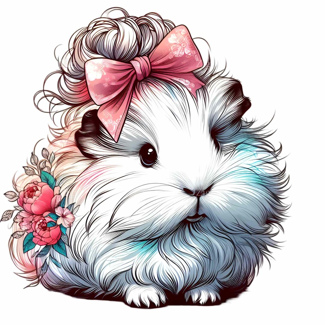 15 PNG Floral Animal Clipart – Guinea Pig With Bow PNG – Cute Pet ...