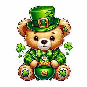 12 Irish Bear Clipart PNG, St. Patrick's Day Bear With Shamrocks and ...