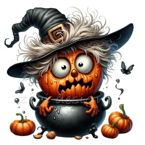 Halloween Pumpkin Witch Clipart 10 PNG, Spooky Pumpkin in Cauldron ...