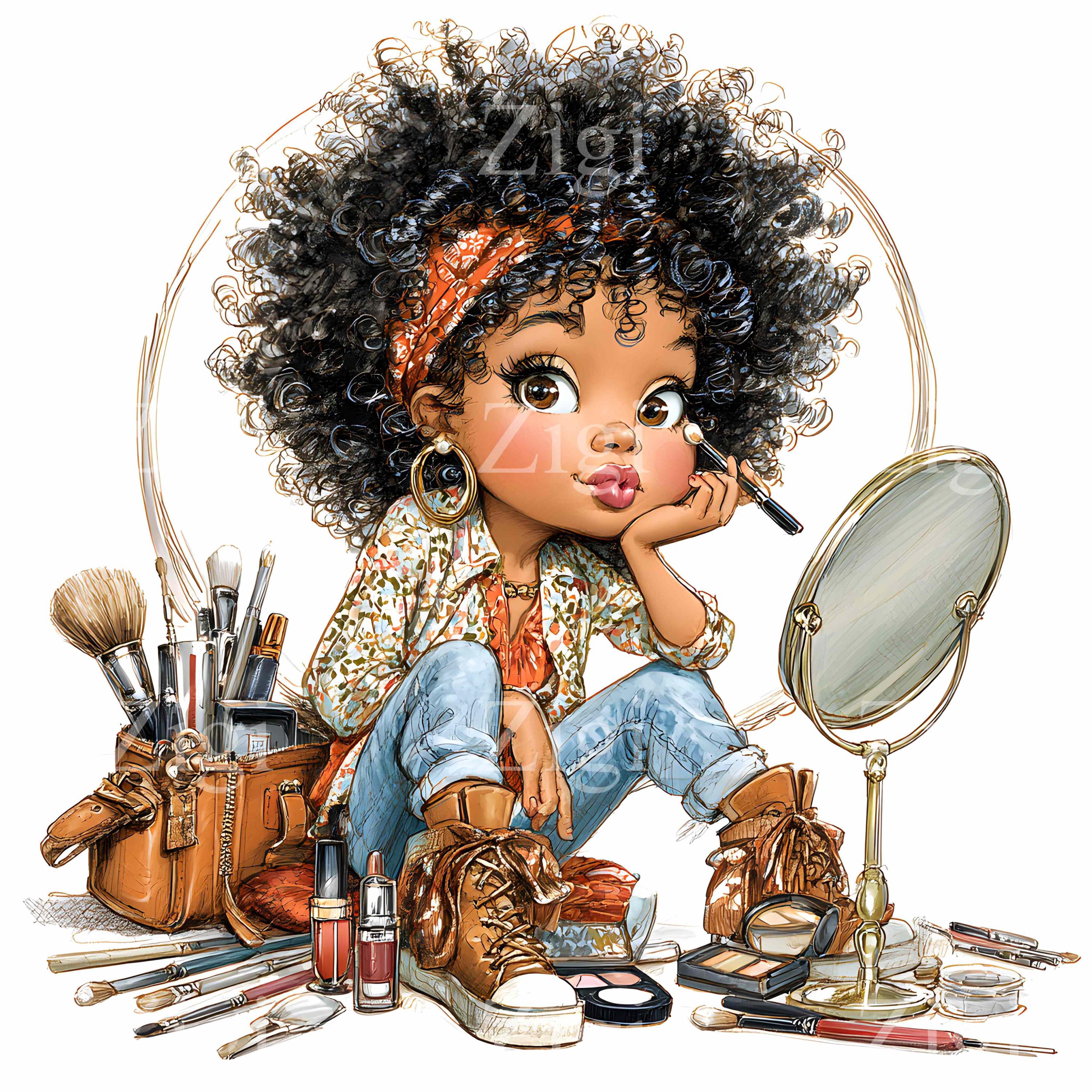 14 JPEG Makeup Girl Clipart – Afro Hair JPG Art – Cute Beauty Salon ...