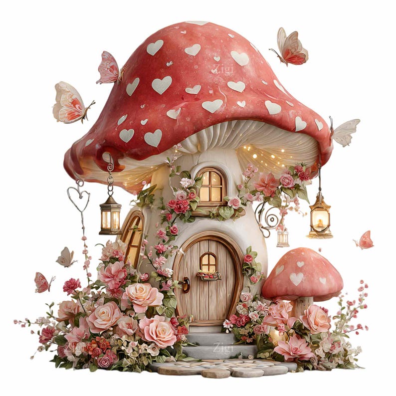 16 PNG Fairy Mushroom House Clipart – Whimsical Floral Toadstool PNG ...