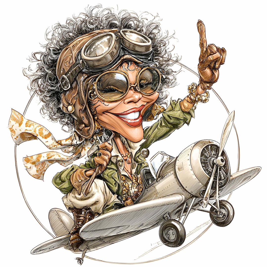 17 JPEG Smiling Pilot Woman Clipart – Funny Aviator Cartoon JPG – Retro ...
