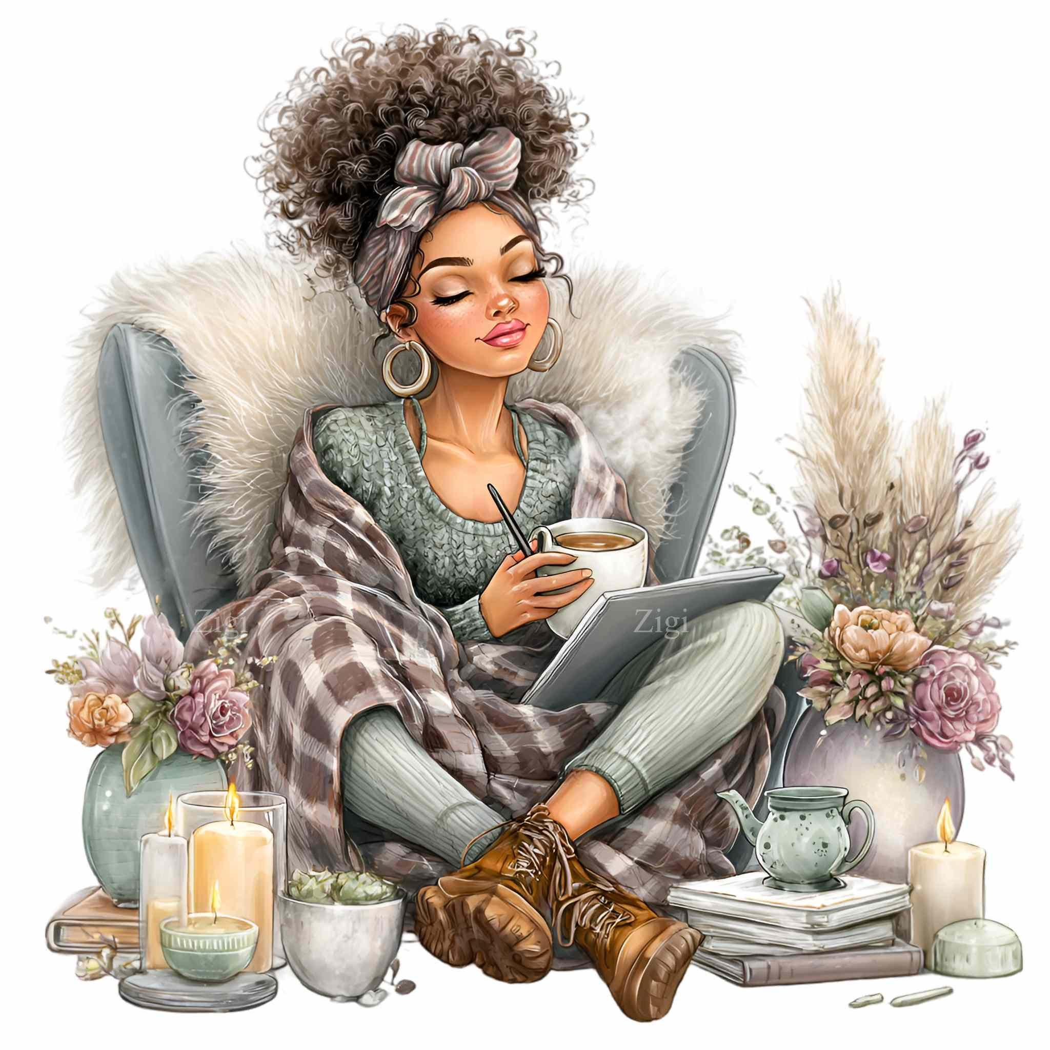 12 PNG Relaxing Girl Clipart – Woman PNG – Self Care Digital Download ...