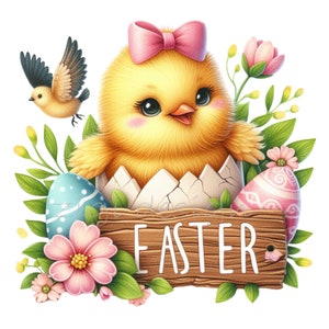 18 Easter Chick PNG Clipart, Cute Baby Chick in Egg With Flowers and ...
