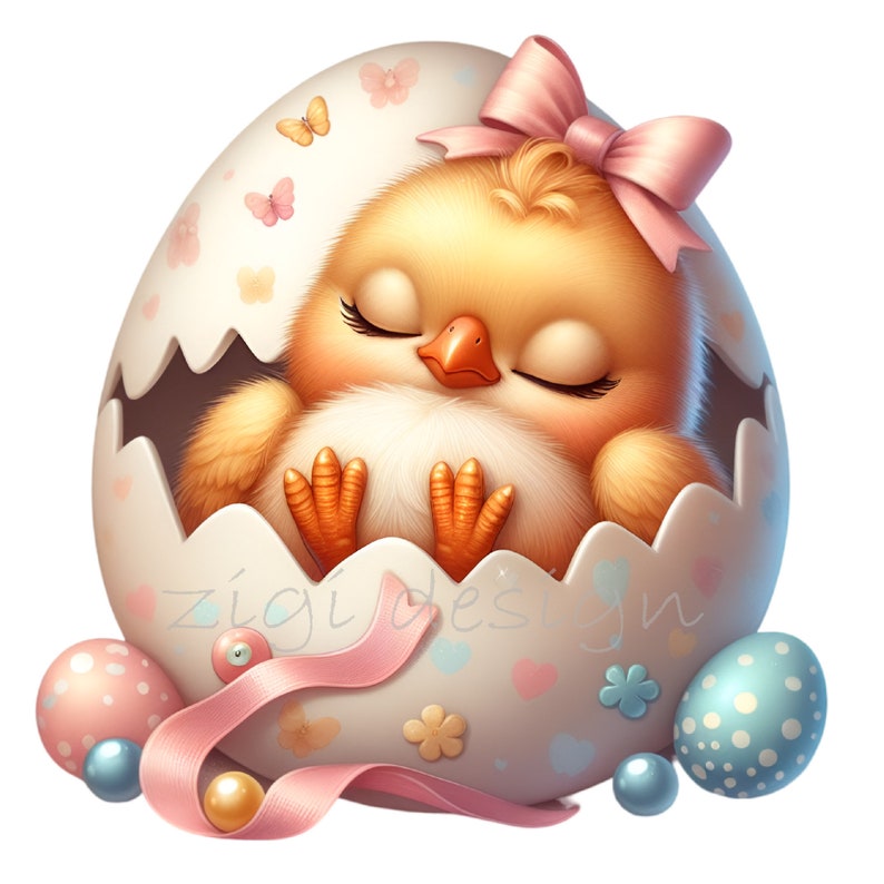 12 PNG Sleeping Easter Chick, Baby Bird in Shell, Newborn First Holiday ...