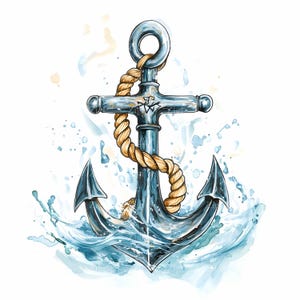 44 JPEG Watercolor Nautical Anchor Clipart - Ocean Splash Rope Anchor ...
