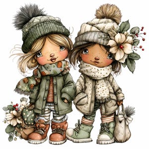 14 PNG Winter Kids Clipart – Cute Girls PNG – Christmas Cartoon Graphic ...