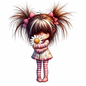 Girl With Daisy Clipart PNG | 15 Floral Art | Cute Digital Illustration ...