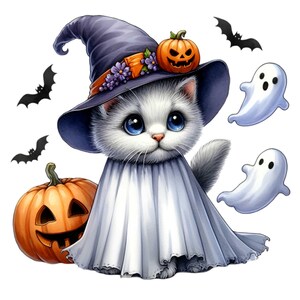 Halloween Ghost Kitten Clipart Cute Kitten in Ghostly Cloak With ...