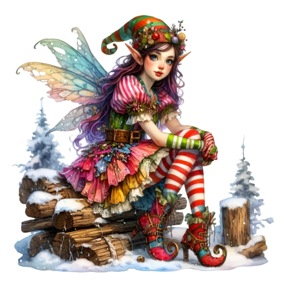 Christmas Fairy Elf Clipart, 15 Whimsical Elf With Wings PNG, Festive ...