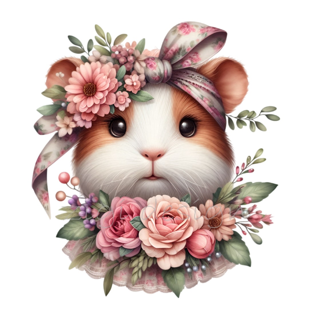 12 PNG Floral Guinea Pig Clipart – Pet Illustration With Bow and ...