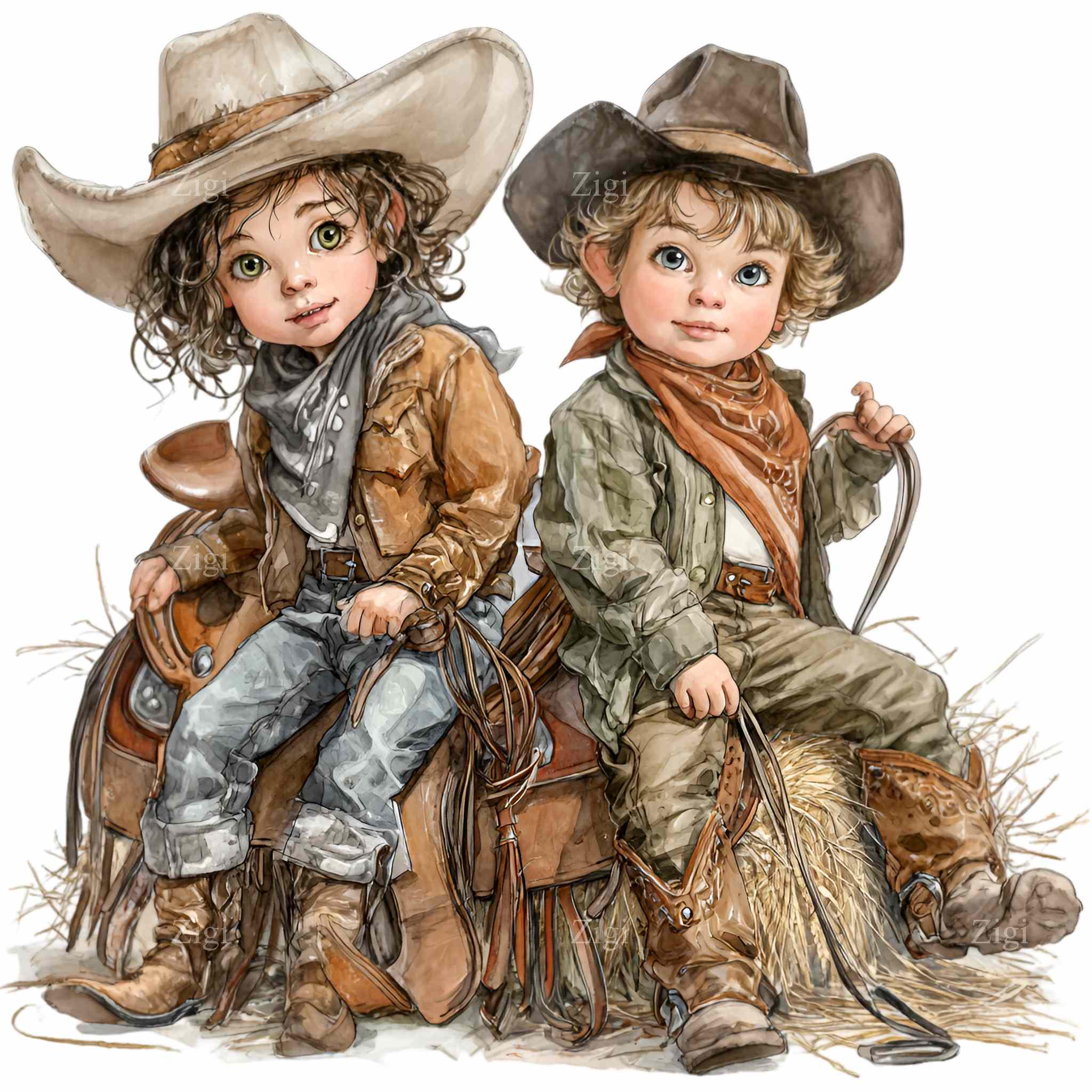 15 PNG Cowboy Kids Clipart, Western Children Illustration, Watercolor ...