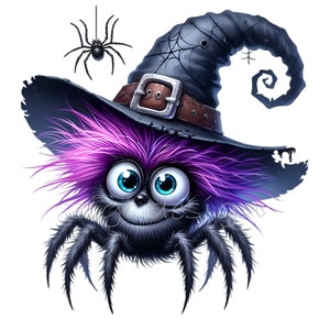 Blue Fuzzy Spider Witch Clipart 15 PNG - Cute Spider in Witch Hat With ...