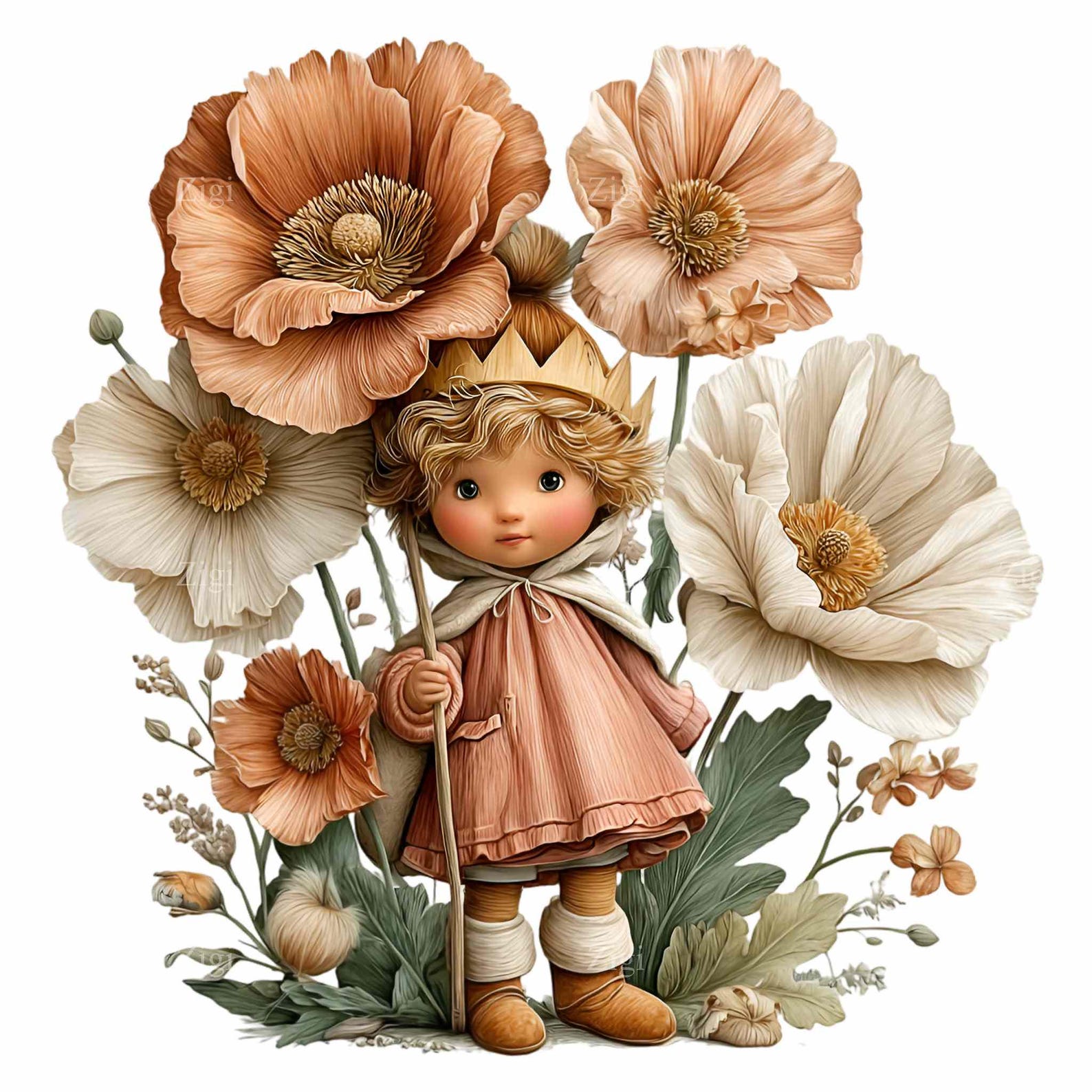15 PNG Floral Princess Woodland Girl Clipart, Mushroom Garden ...