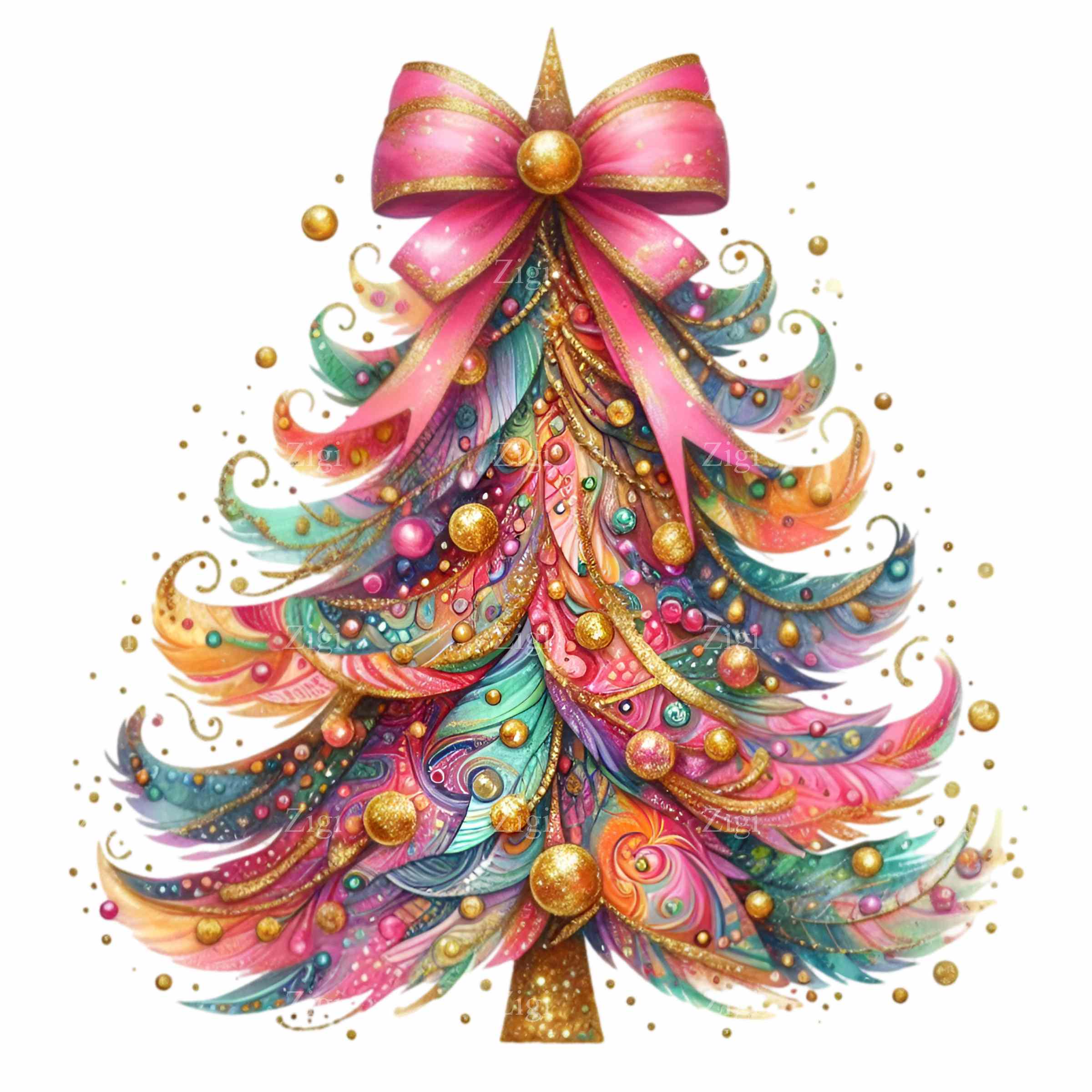 14 PNG Colorful Christmas Tree Clipart – Bright Holiday PNG – Swirly ...