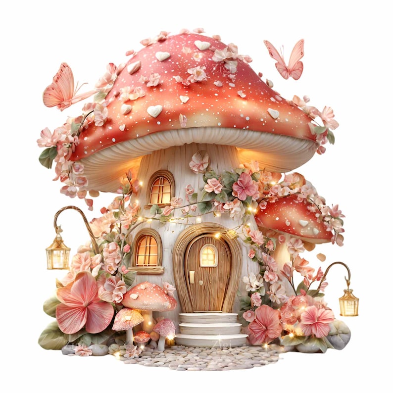 16 PNG Fairy Mushroom House Clipart – Whimsical Floral Toadstool PNG ...