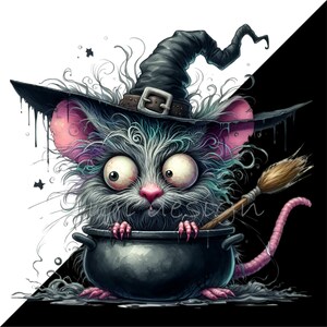 12 Funny Halloween Rat PNG Clipart in Witch Cauldron With Hat and Crazy ...