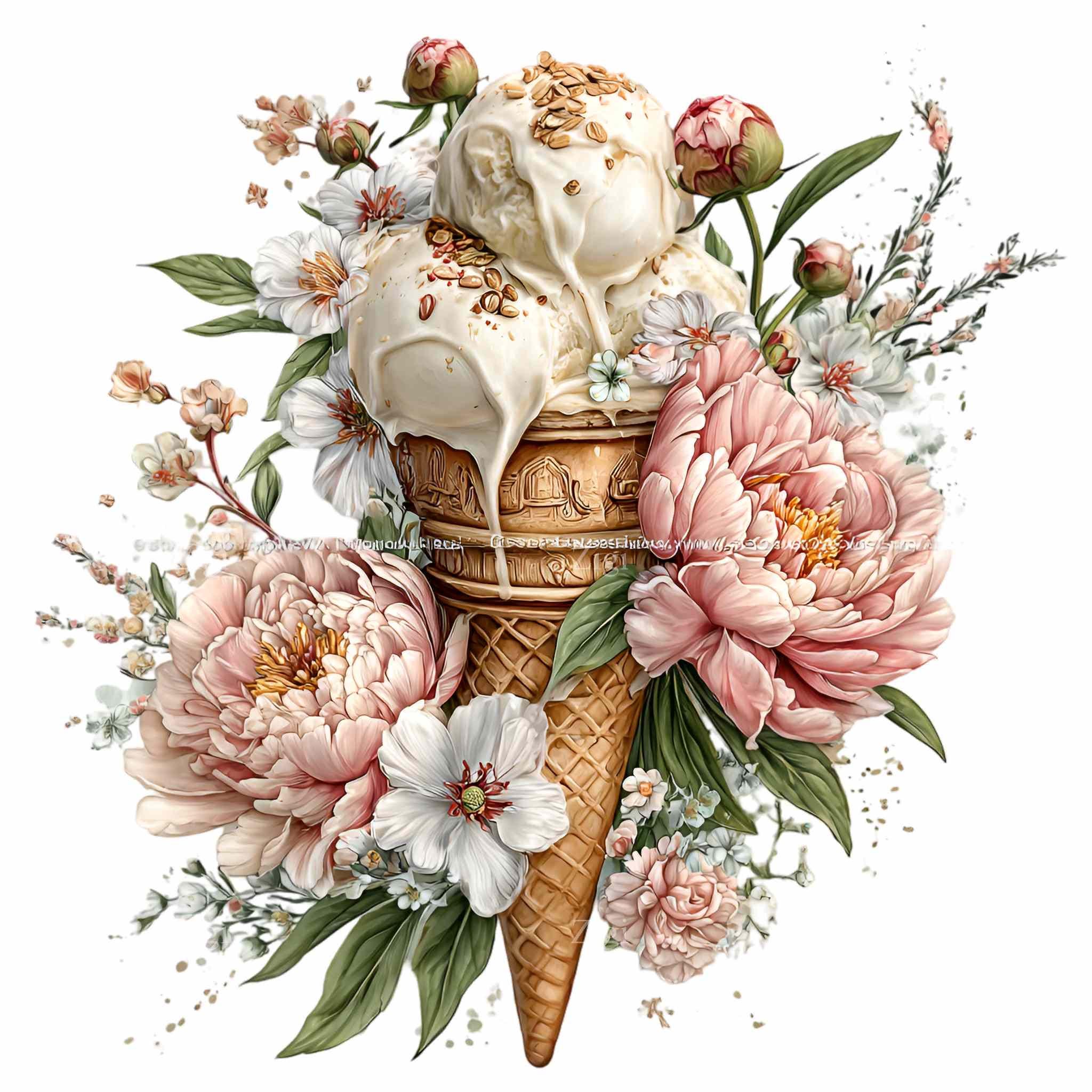 16 PNG Peony Ice Cream, Floral Dessert Clipart, Watercolor Flower ...