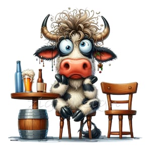 Cow Drinking Beer Comics Animal 15 PNG Funny Beer Lovers Illustration ...