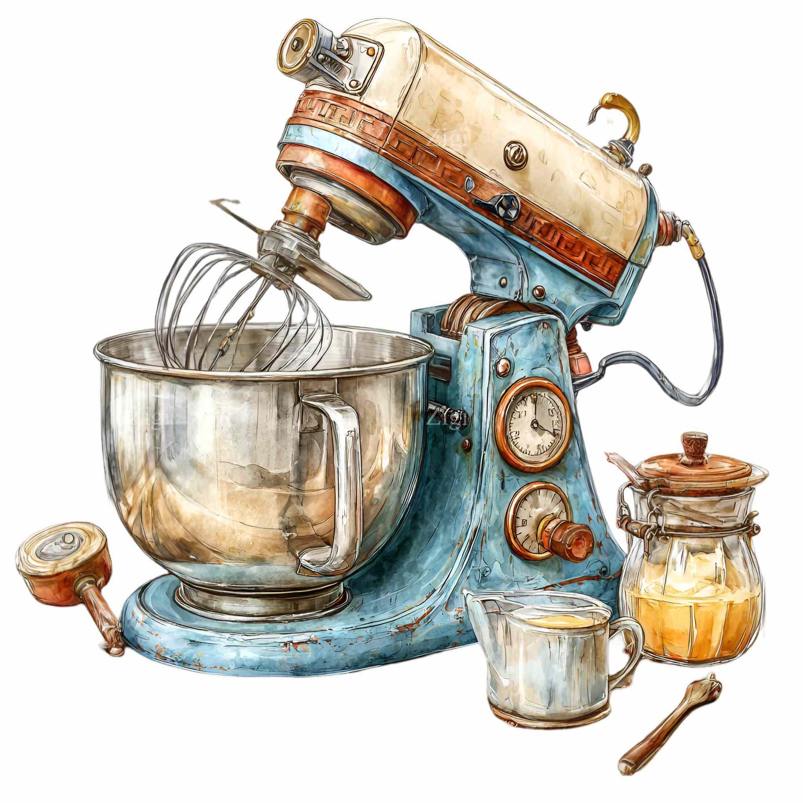 15 PNG Vintage Stand Mixer Clipart, Watercolor Kitchen Appliance ...