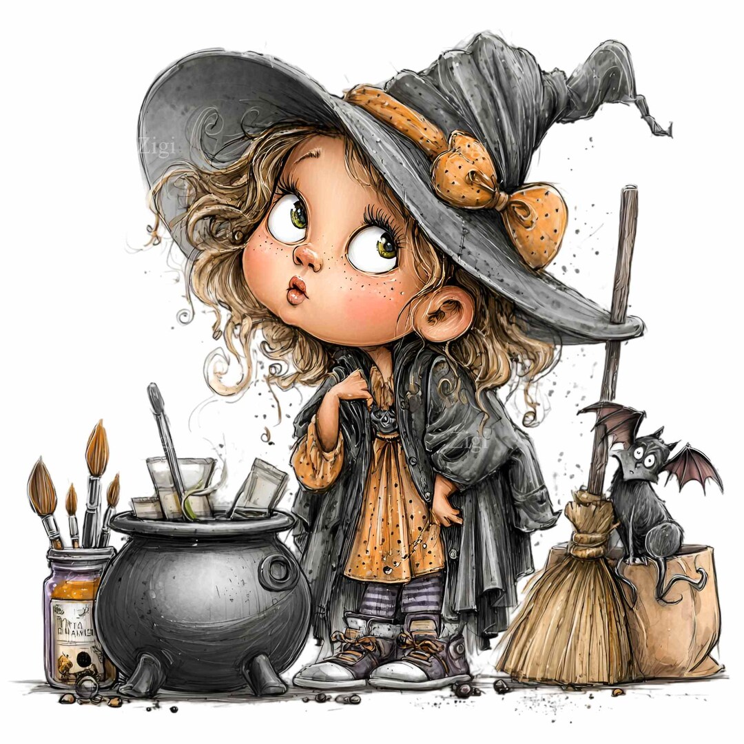 16 PNG Witch Girl Clipart – Cauldron Potion Halloween PNG – Cute ...