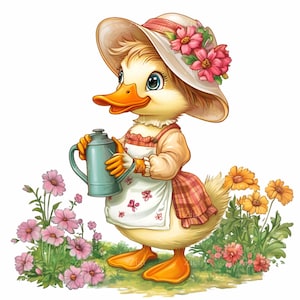 20 PNG Gardening Duck Clipart – Cute Duckling PNG in Apron and Hat for ...