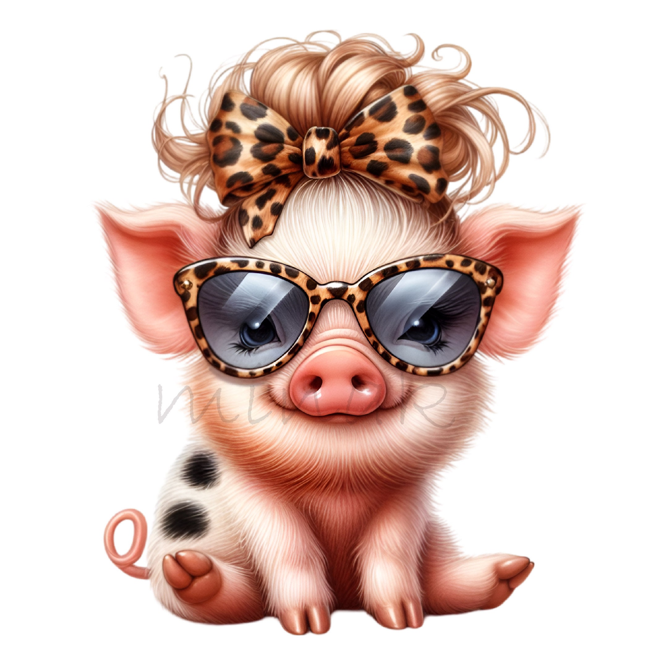 12 PNG Pig Messy Bun Leopard Print Clipart, Farm Animal Sublimation - Etsy