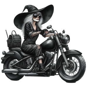 Biker Witch on Motorcycle Clipart 10 Cool Halloween Witch Illustration ...