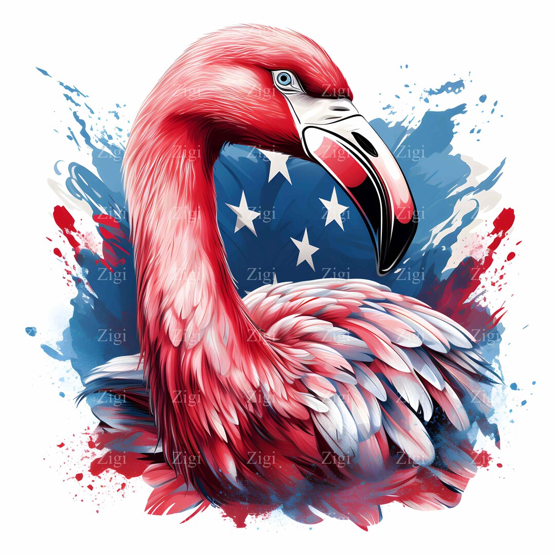 18 JPEG Patriotic Flamingo Clipart - Red White Blue Floral Design ...