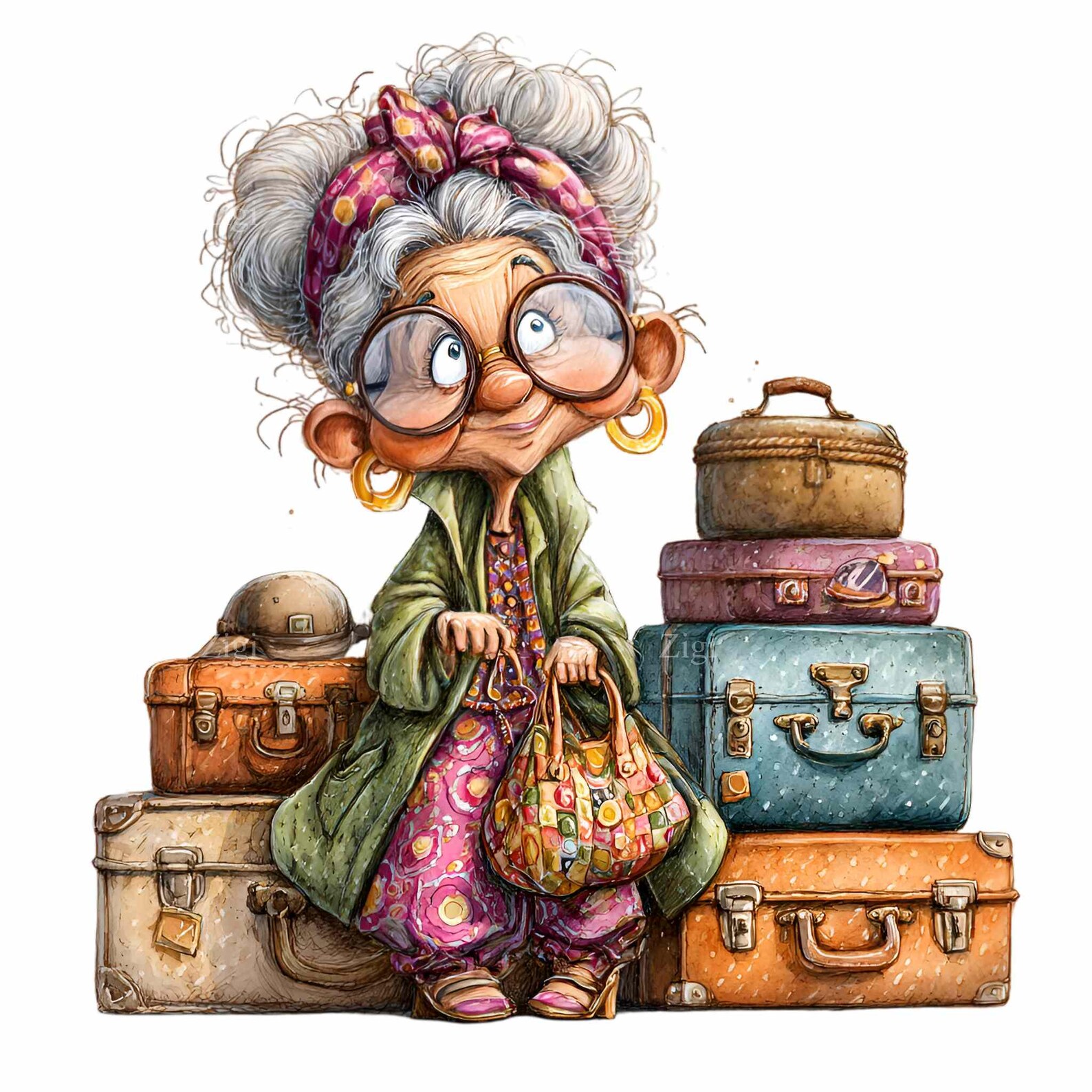 18 PNG Traveling Woman – Funny Grandma With Suitcases PNG Clipart ...